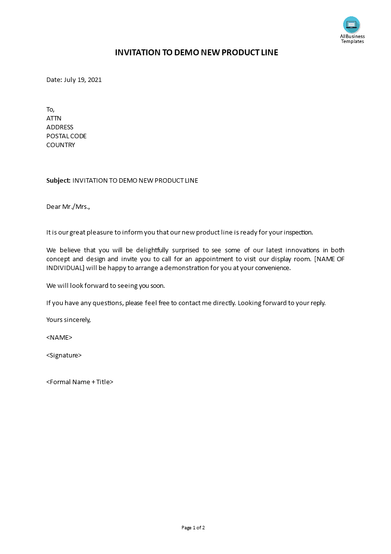  Invitation To Demo New Product Line Allbusinesstemplates
