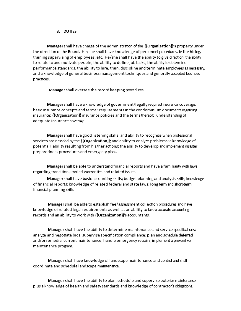 Sample Manager Employment Contract | Templates at allbusinesstemplates.com