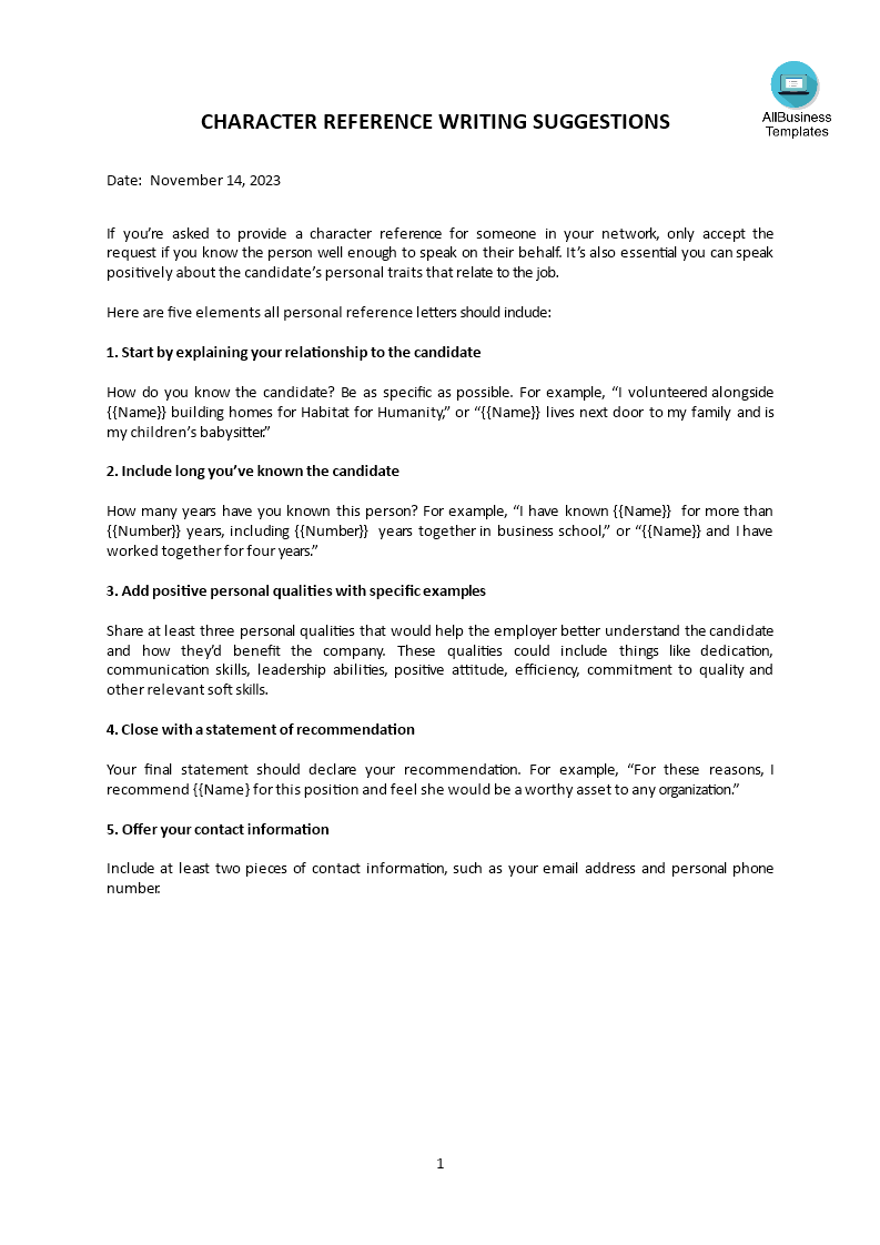 Character Reference Letter Sample | Templates at allbusinesstemplates.com
