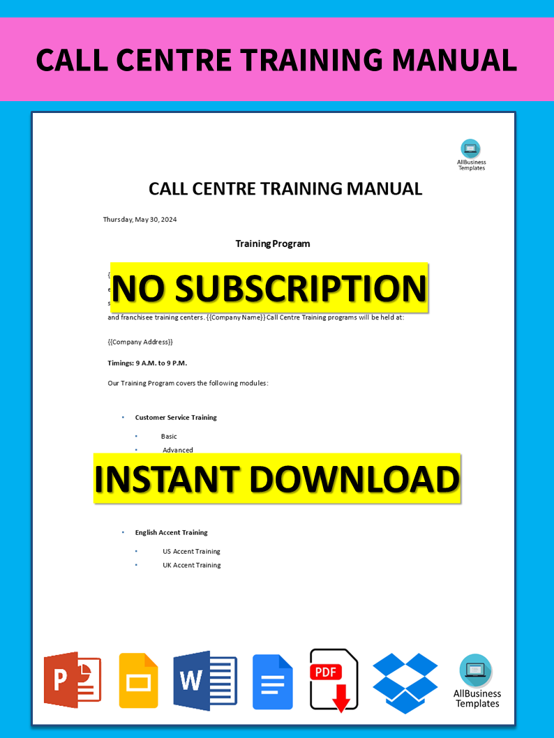 Call Centre Training Manual sample | Templates at allbusinesstemplates.com