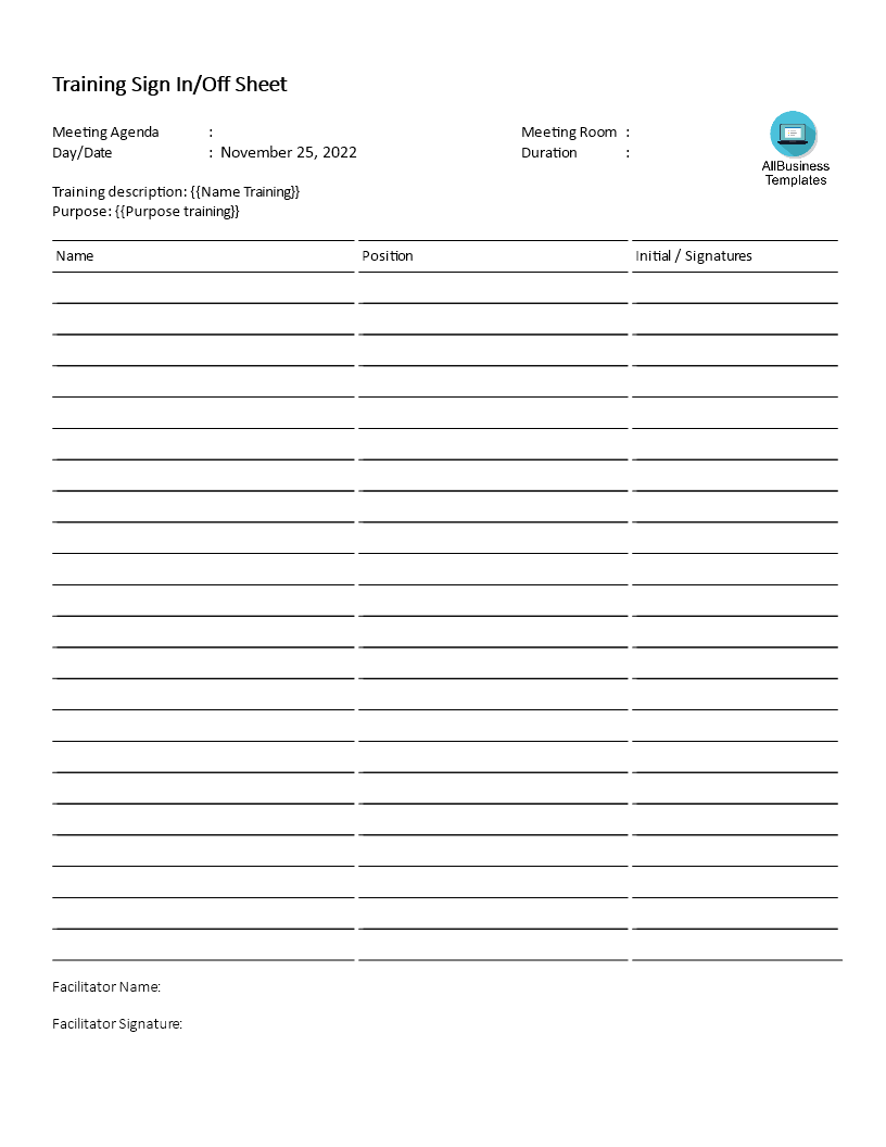 Blank Visitor Sign In Sheet | Templates at allbusinesstemplates.com