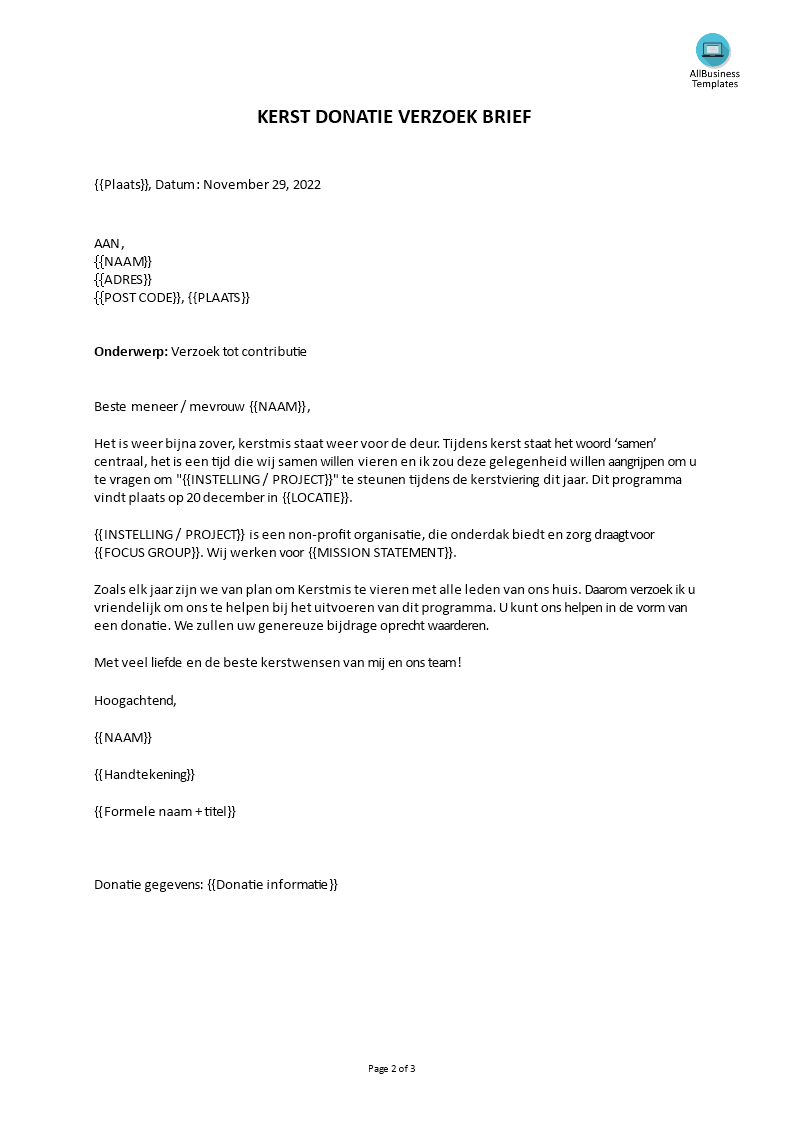 Kerstmis donatie verzoekbrief | Templates at allbusinesstemplates.com