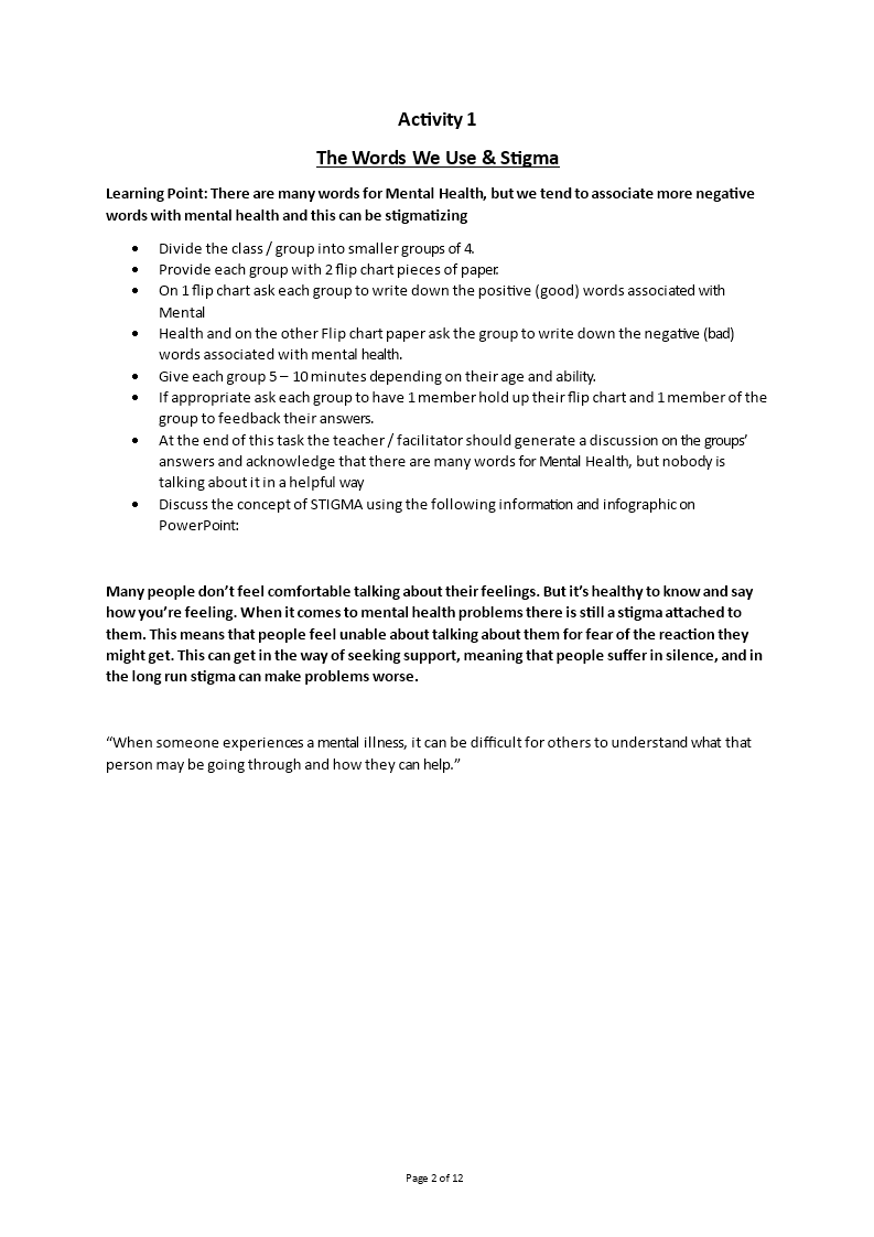 Mental Health Lesson Plan | Templates at allbusinesstemplates.com