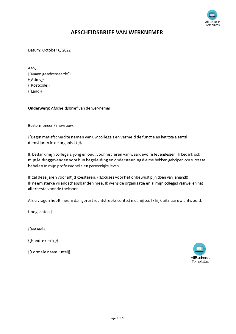 Télécharger Gratuit Informele afscheidsbrief aan collega's