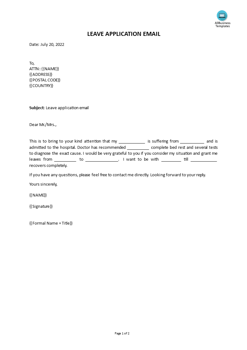 Kostenloses Leave Application Email