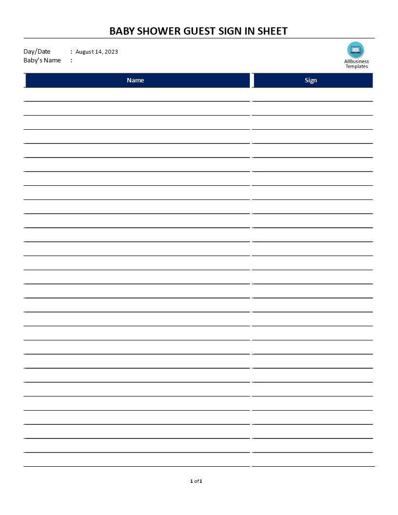 Guest List for Baby Shower | Templates at allbusinesstemplates.com