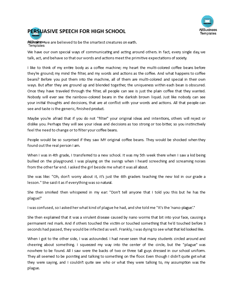 Persuasive Speech | Templates at allbusinesstemplates.com