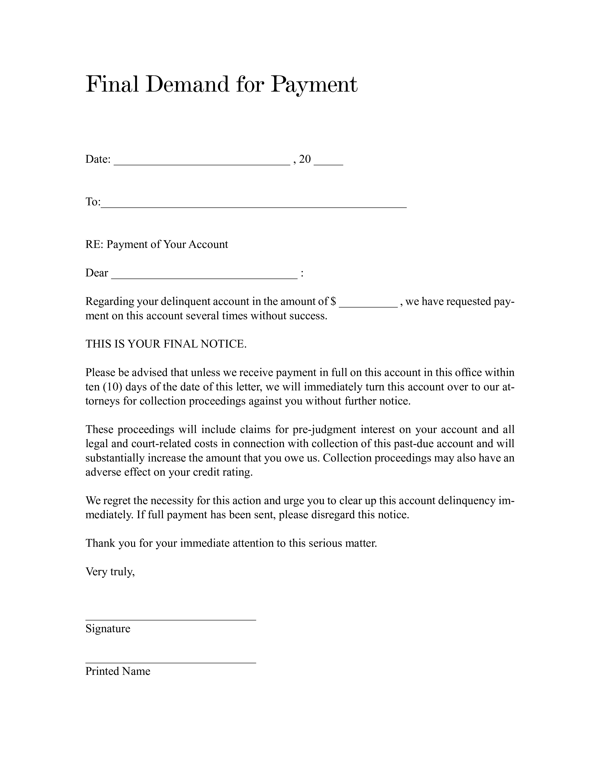 Final Warning Letter For Payment Templates At Allbusinesstemplates