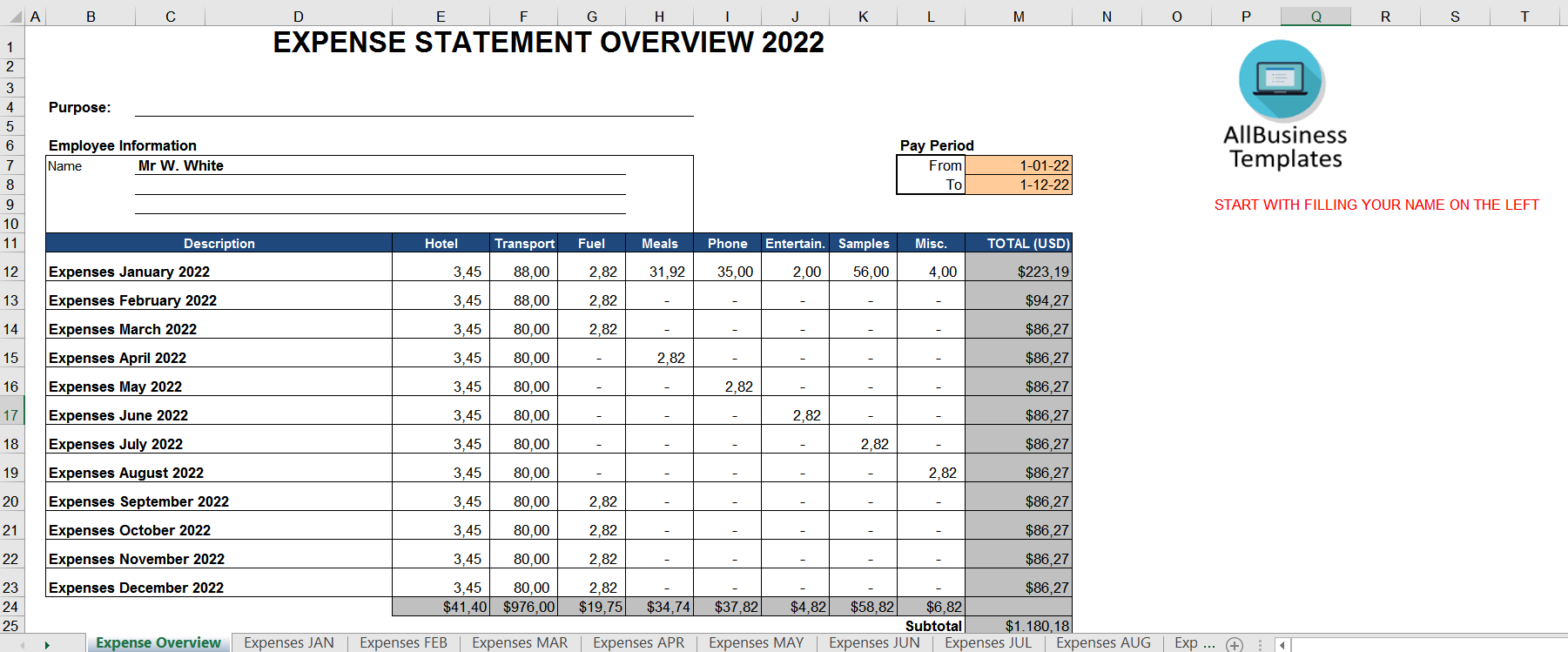 Business Expense Statement 2022 | Templates at allbusinesstemplates.com