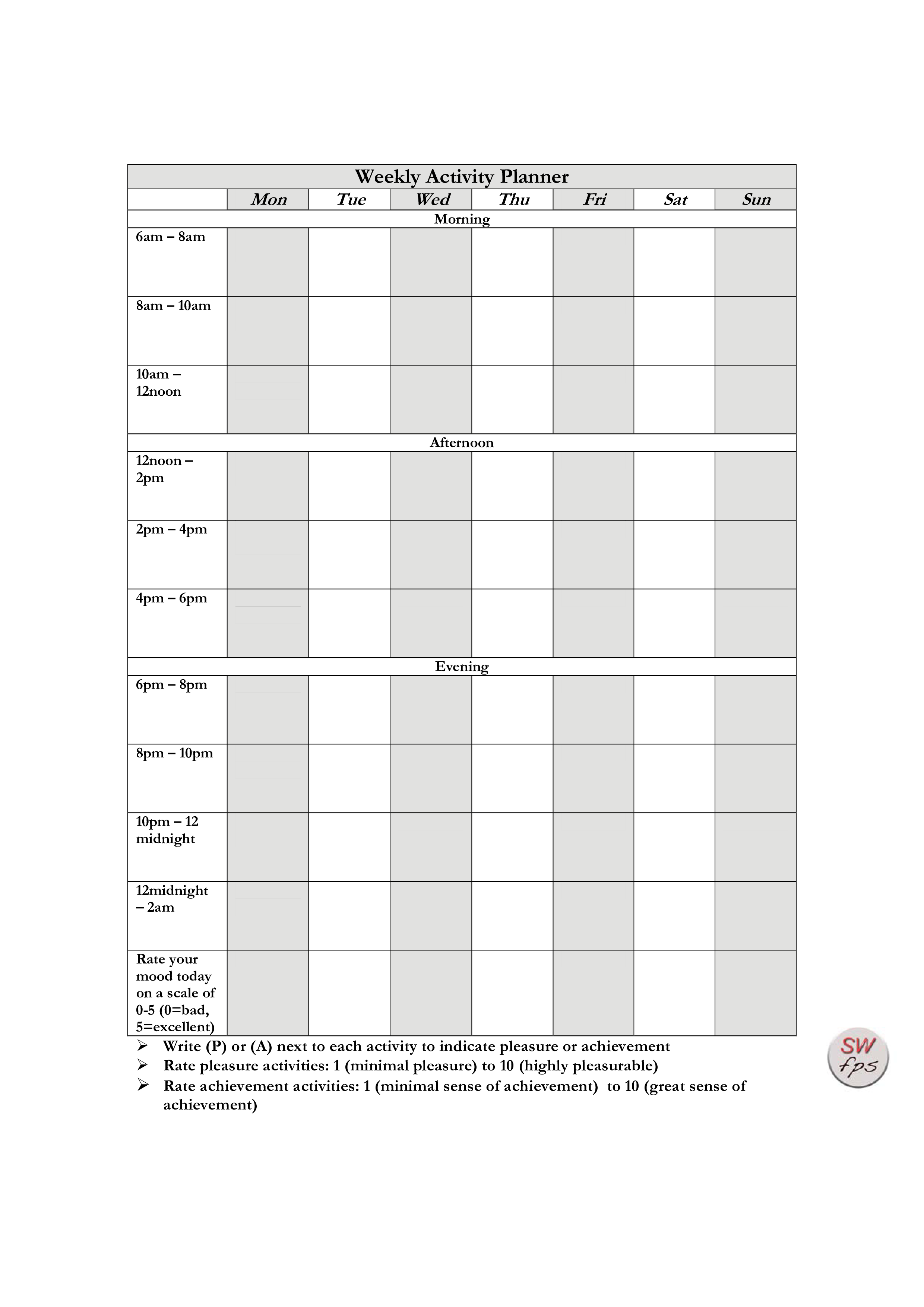 Printable Weekly Activity Planner Templates At Allbusinesstemplates