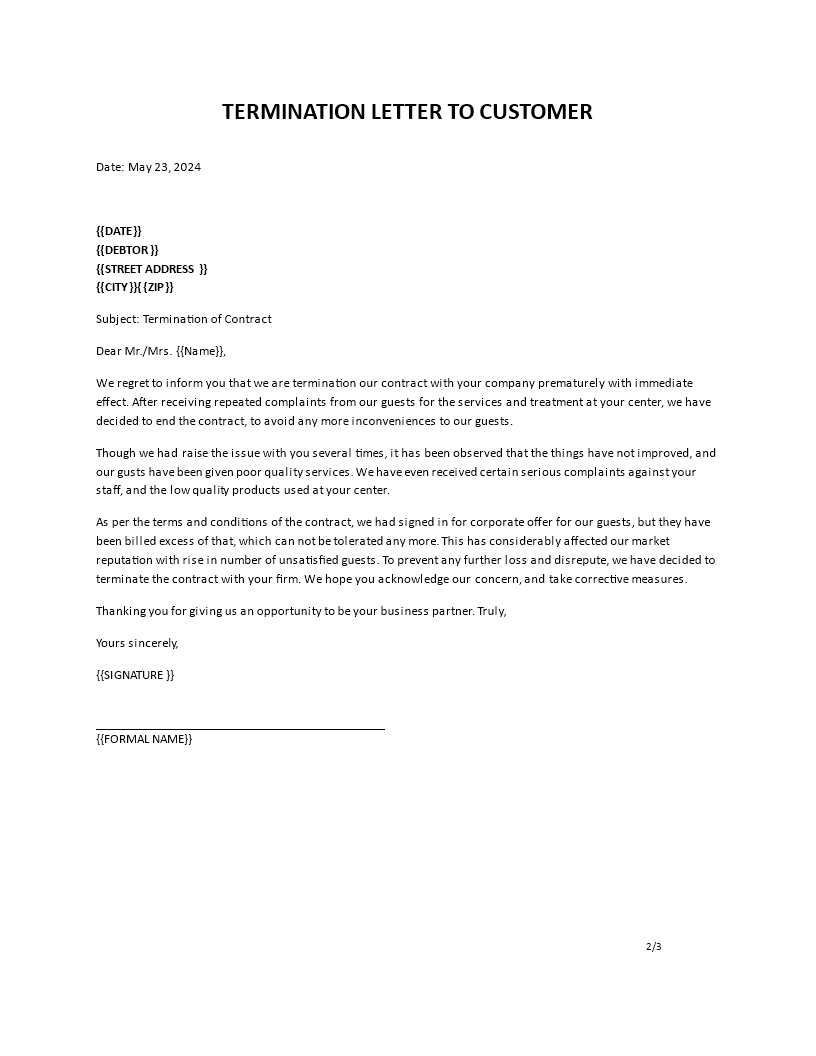 Télécharger Gratuit Contract Termination Letter To Customer
