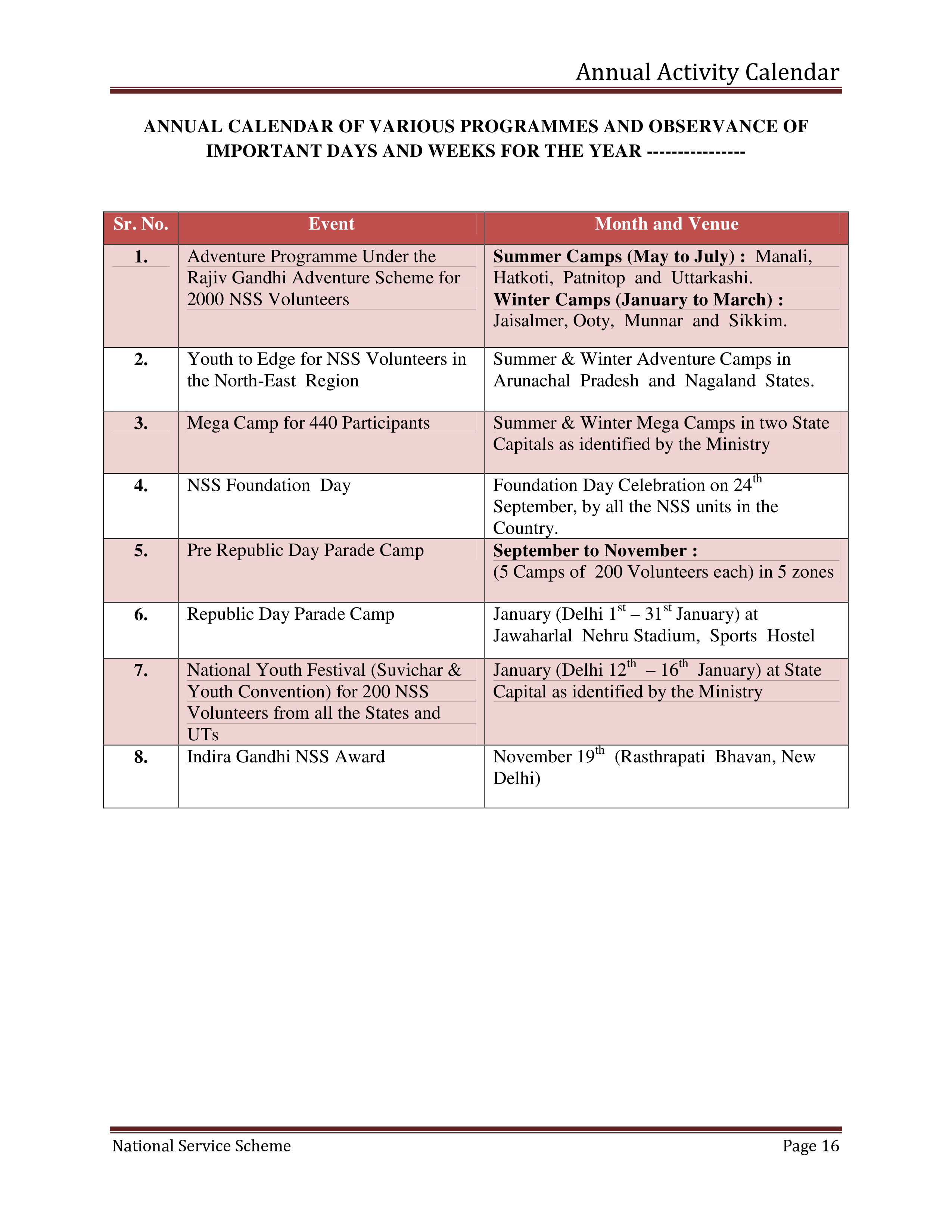 免费 Annual Activity Calendar | 样本文件在 allbusinesstemplates.com