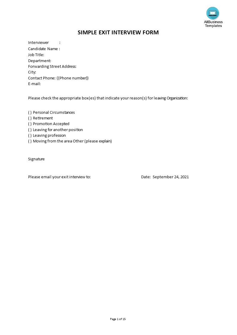 HR Exit Interview Form | Templates at allbusinesstemplates.com