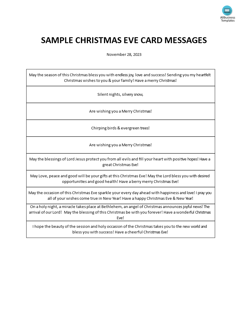 Sample Christmas Eve Card Messages | Templates at allbusinesstemplates.com