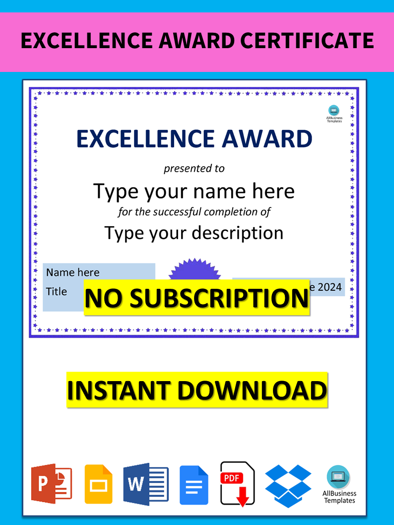 Excellence Award Certificate | Templates at allbusinesstemplates.com