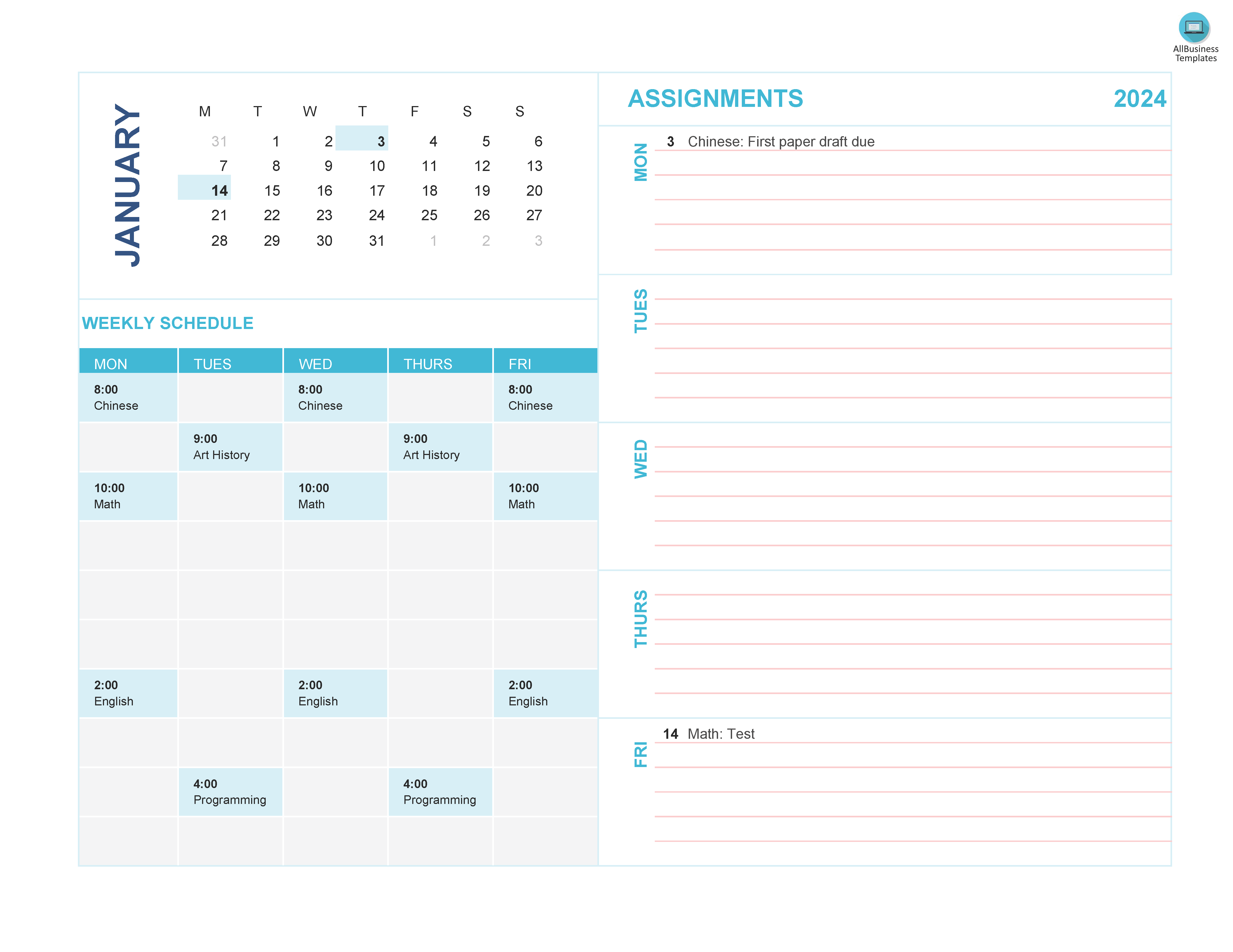 Student weekly schedule template | Templates at allbusinesstemplates.com