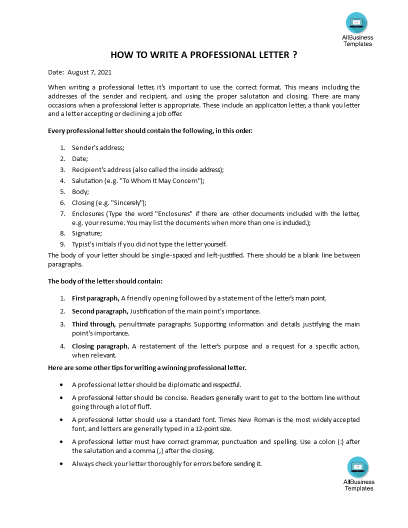 Format For a Letter | Templates at allbusinesstemplates.com