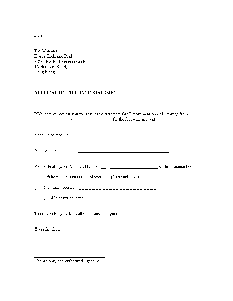 Bank Statement Application Letter Format Templates At
