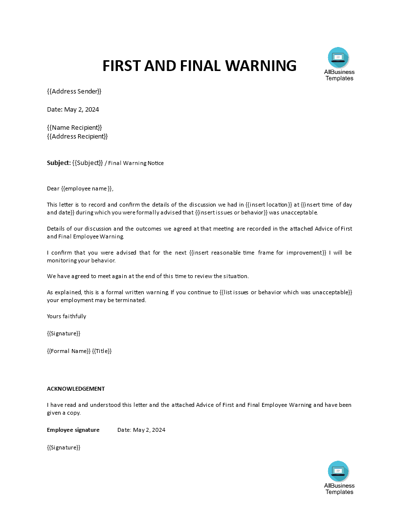 Final Employee Warning | Templates at allbusinesstemplates.com