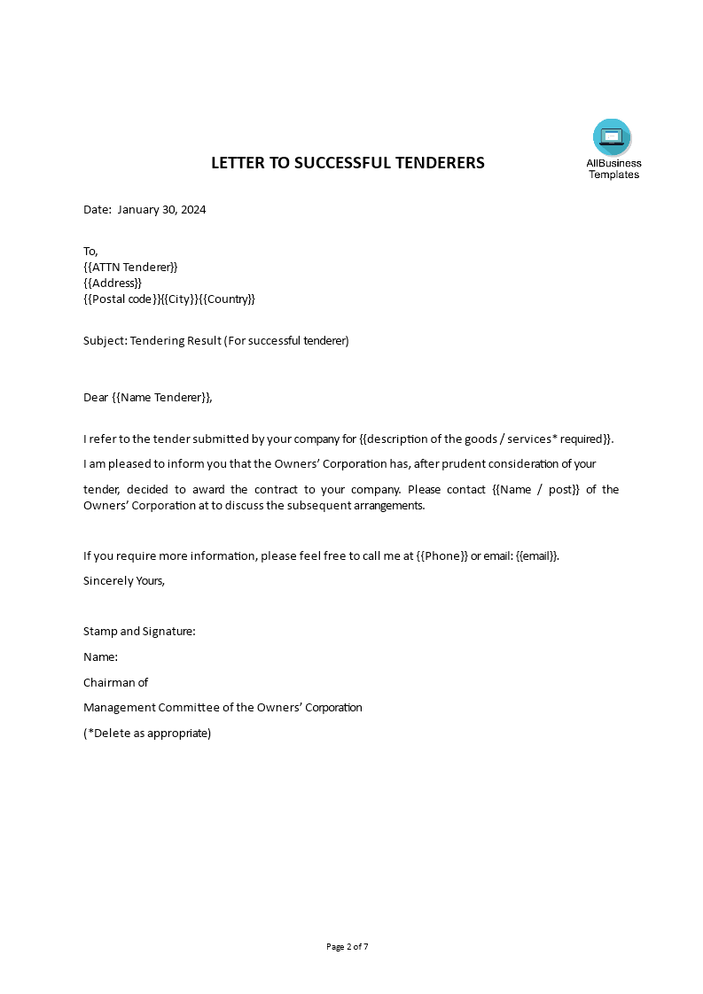 Bid Offer tender | Templates at allbusinesstemplates.com