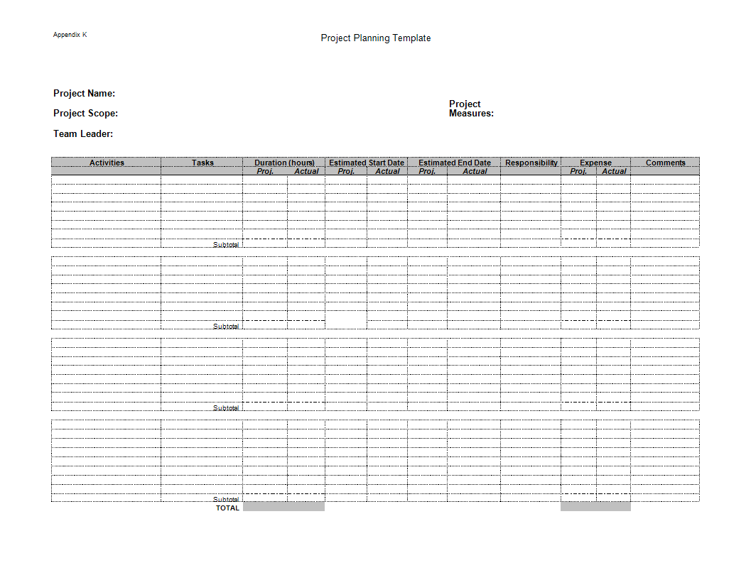 Kostenloses Project Management Planning Sheet