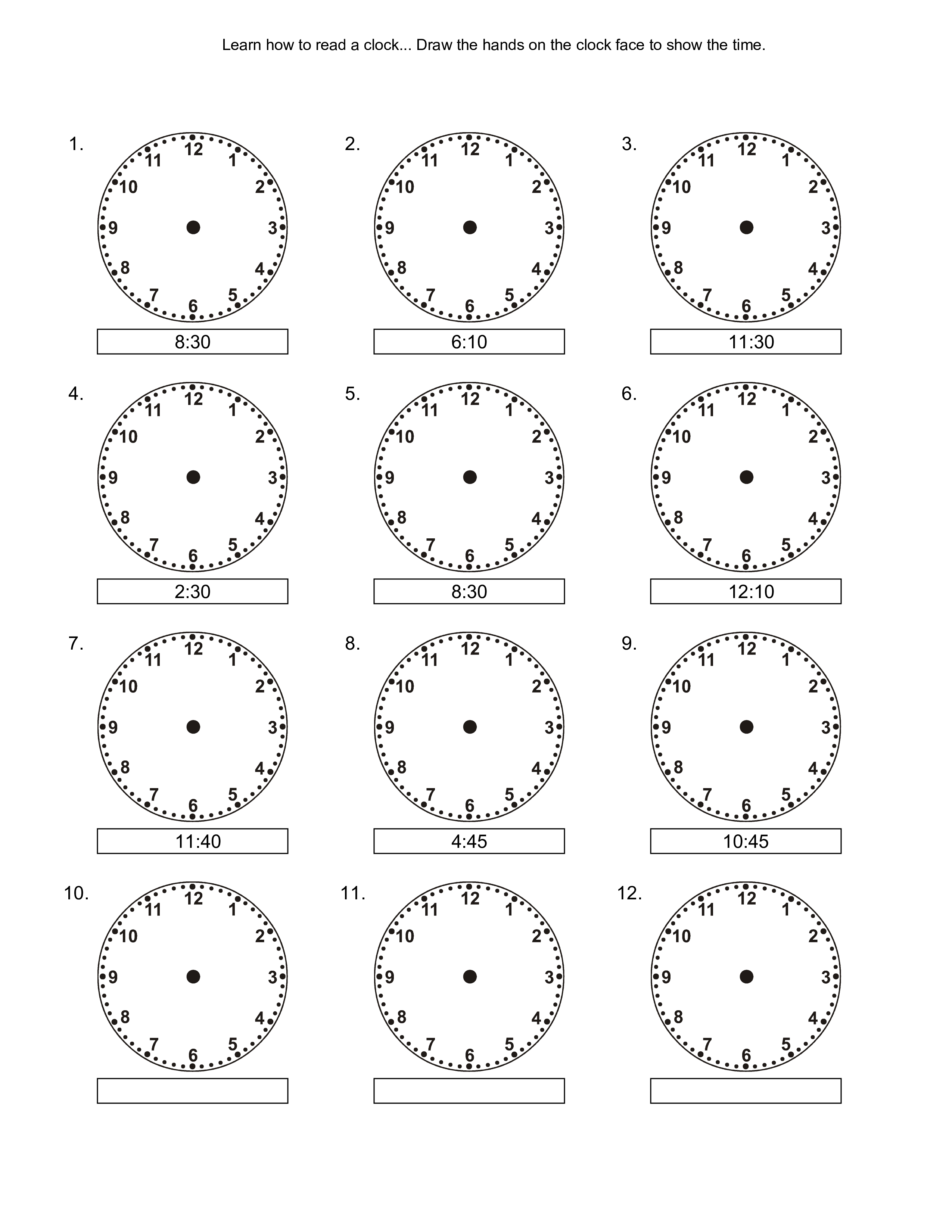 Telling time template | Templates at allbusinesstemplates.com