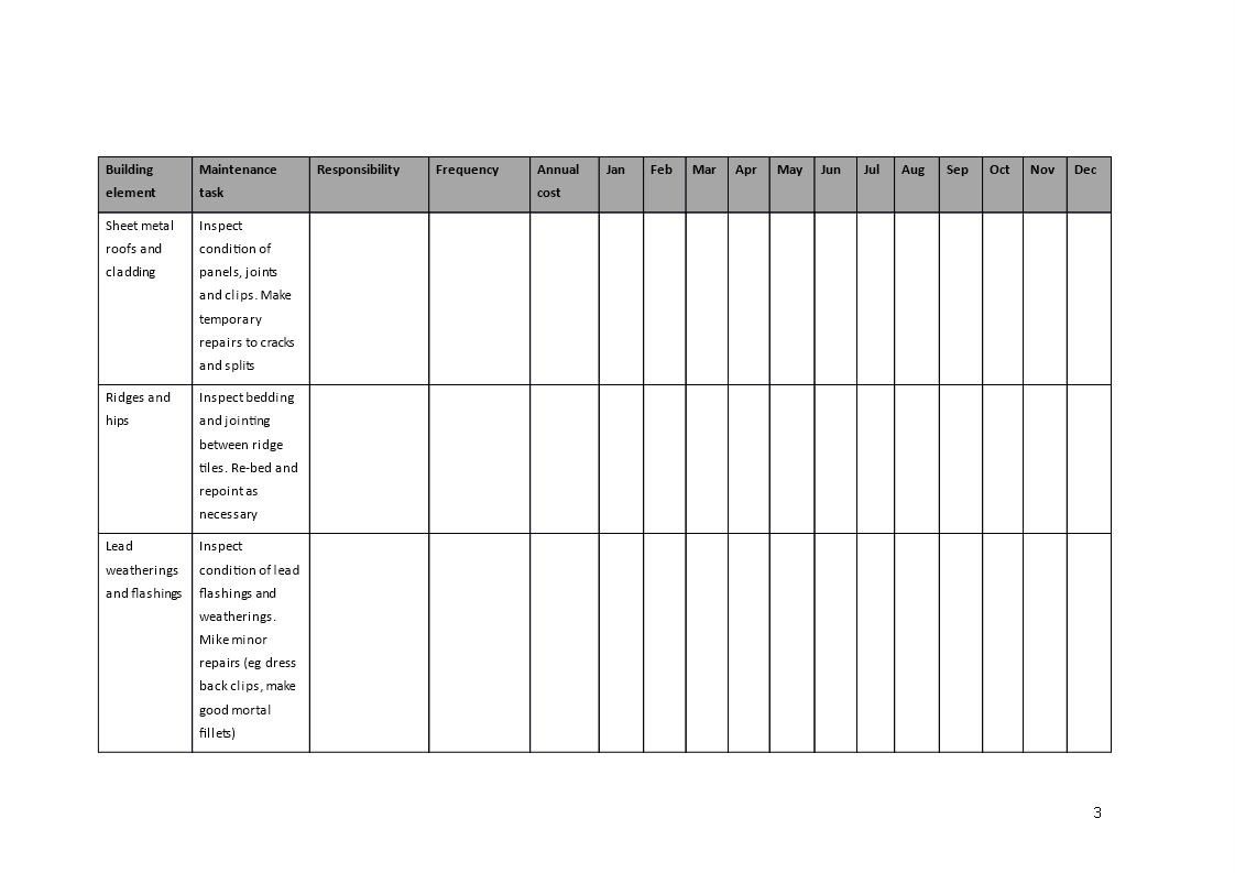 Kostenloses Onderhoudsplan Schema Template