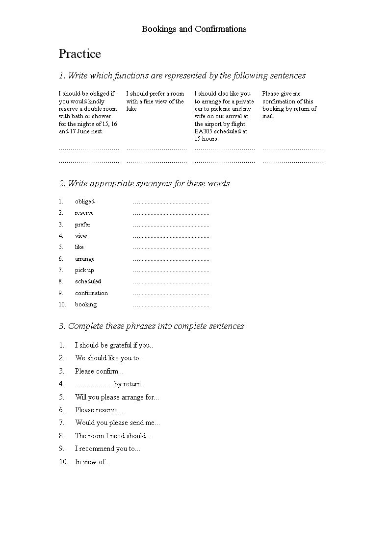 Booking Reservation Template | Templates at allbusinesstemplates.com