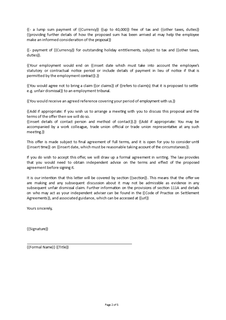 Settlement Agreement Offer Letter | Templates at allbusinesstemplates.com