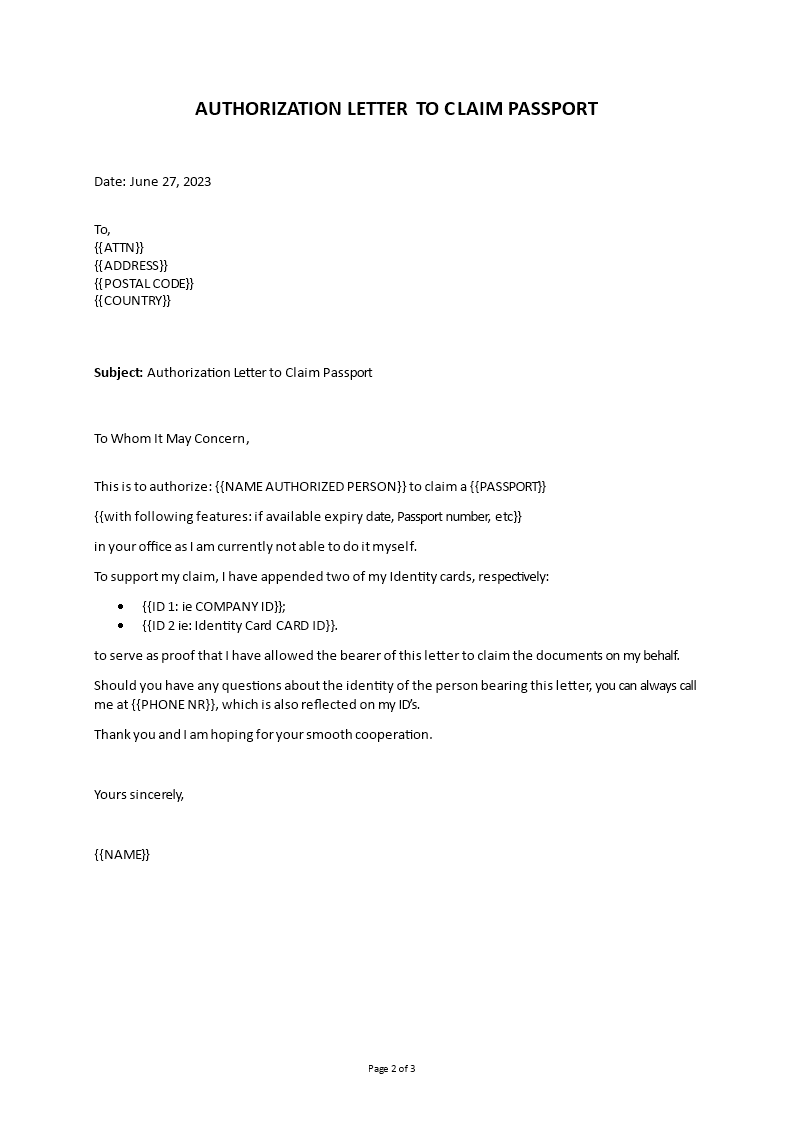 Authorization Letter for Passport | Templates at allbusinesstemplates.com