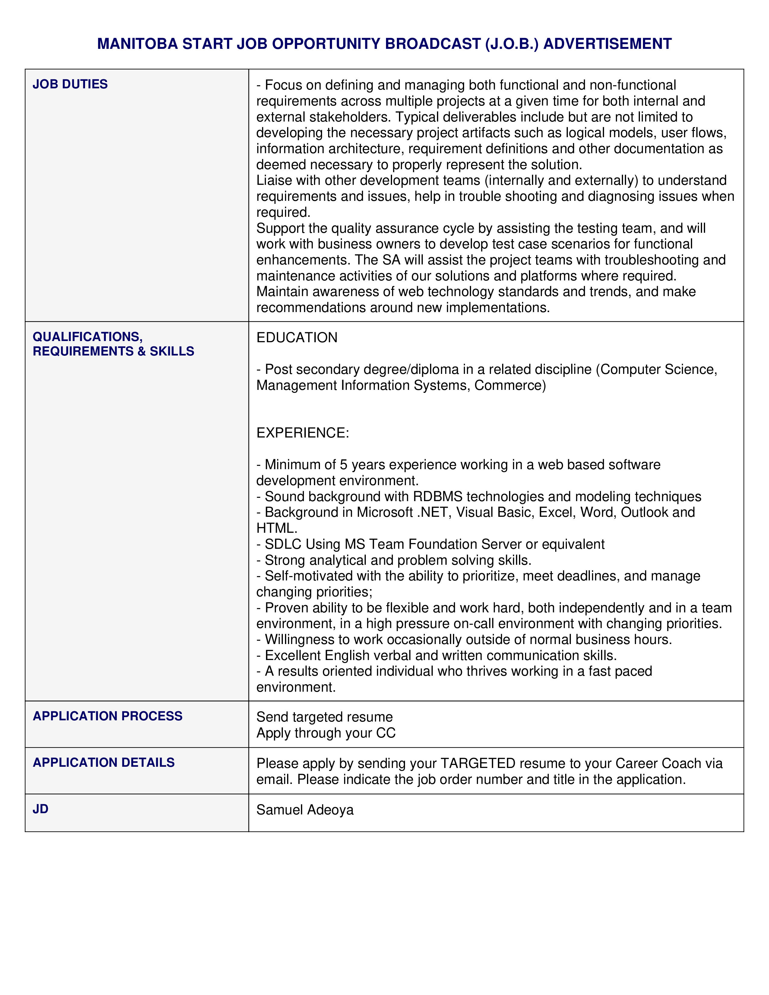 Senior System Analyst Job Description | Templates at ...