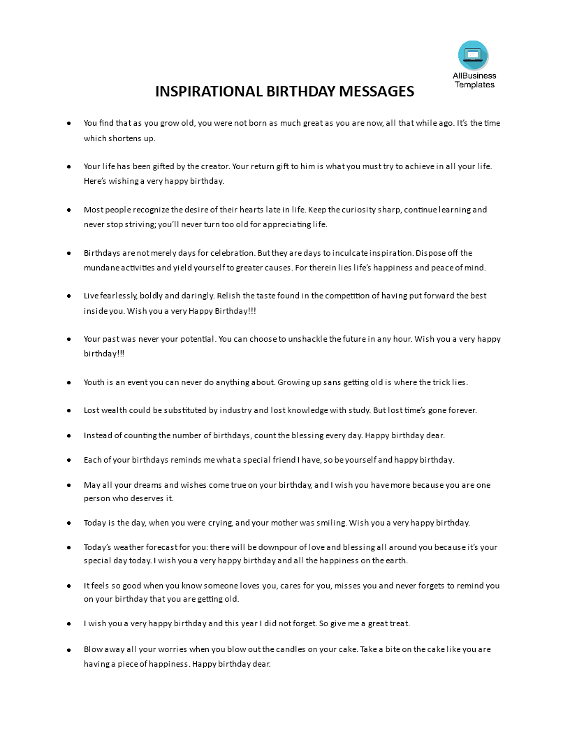Sample Short Birthday Messages | Templates at allbusinesstemplates.com