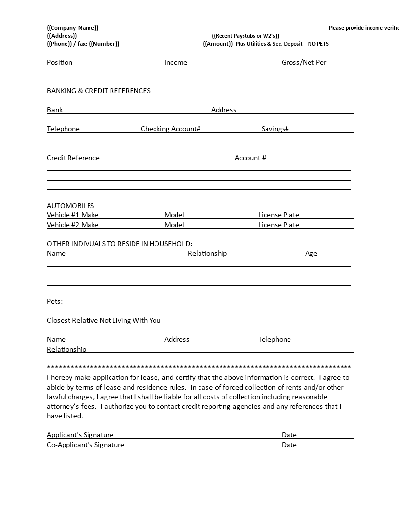 House Lease Application | Templates at allbusinesstemplates.com