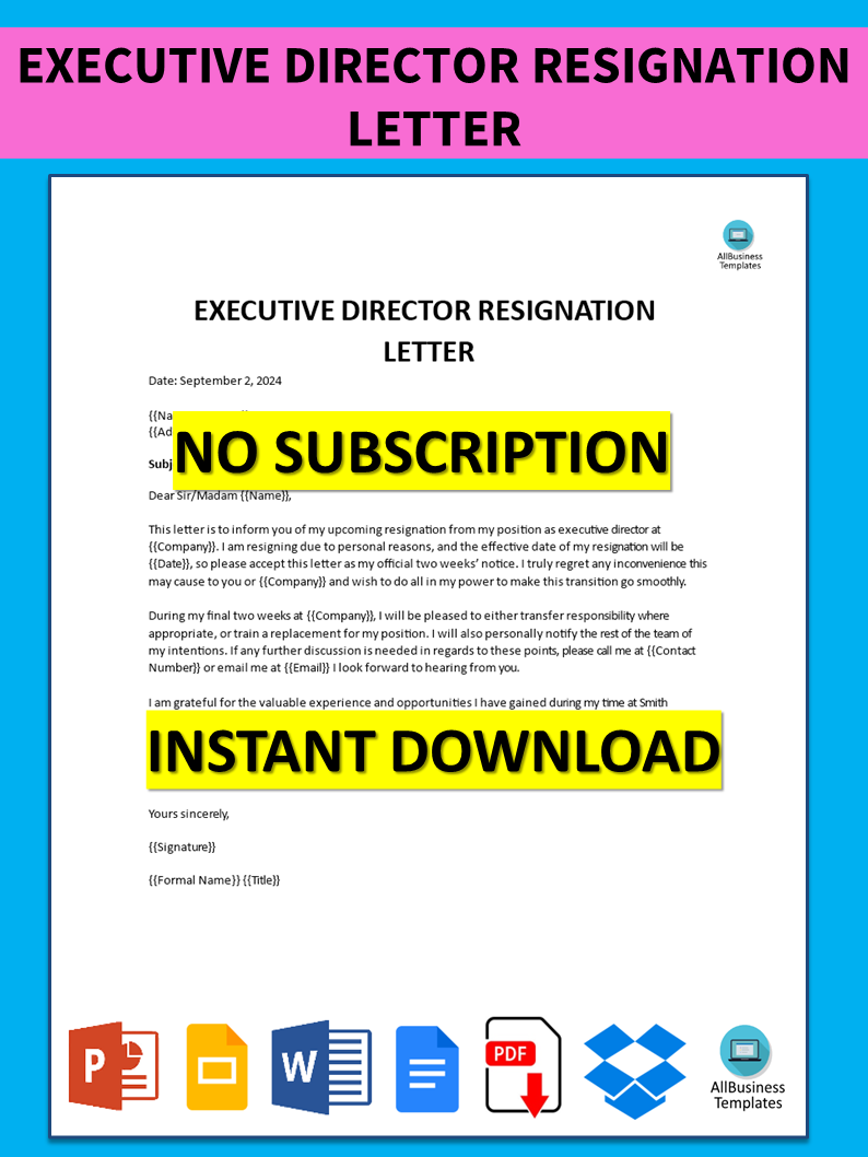 Executive Director Resignation Letter | Templates at ...