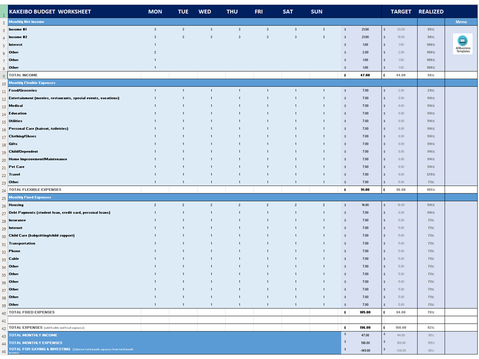 Kakeibo Budgeting Worksheet Weekly | Templates at allbusinesstemplates.com