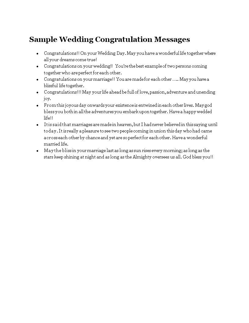 Sample Wedding Congratulation Messages Templates At