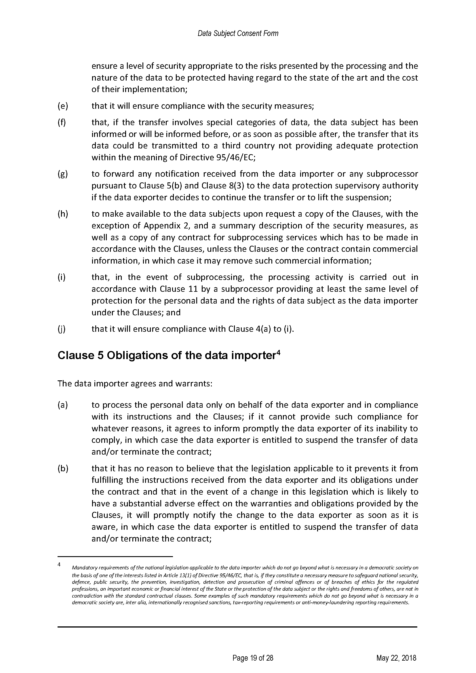 Standard Contractual Clauses Gdpr Template