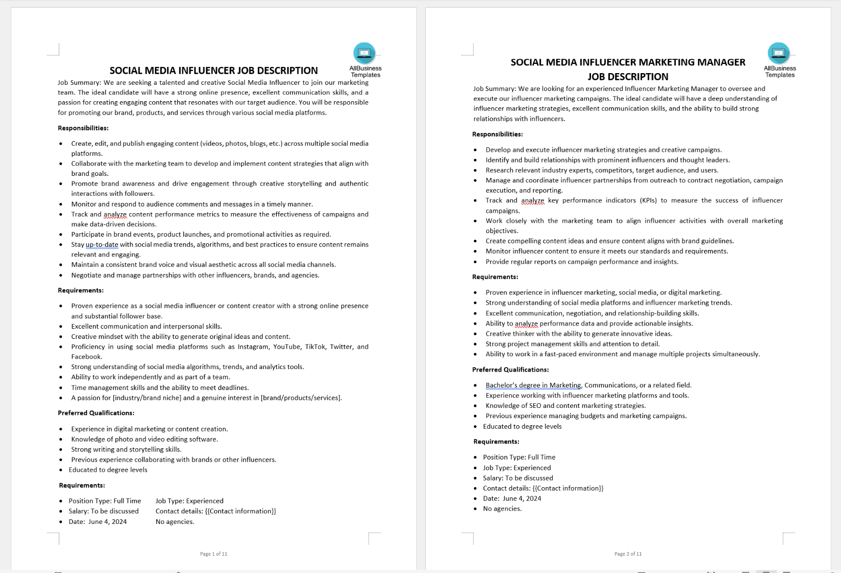 免费 Social Media Marketing Manager job description | 样本文件在 ...
