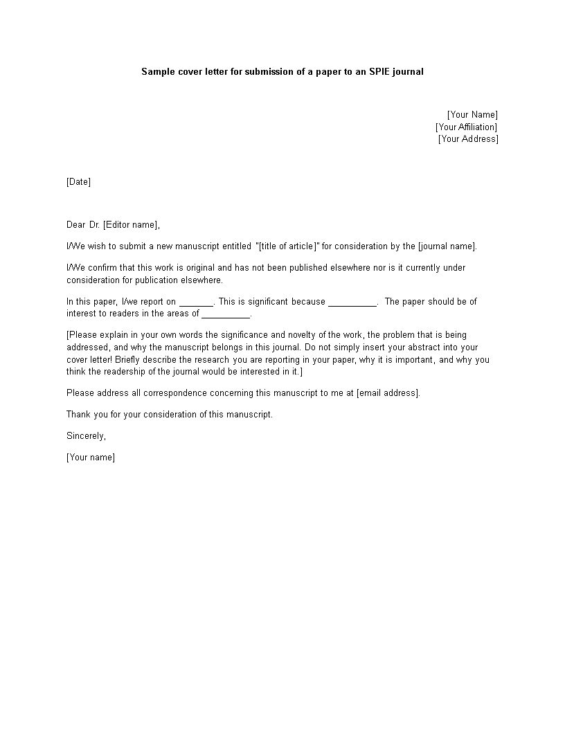 Cover Letter Examples Journal Article Submission