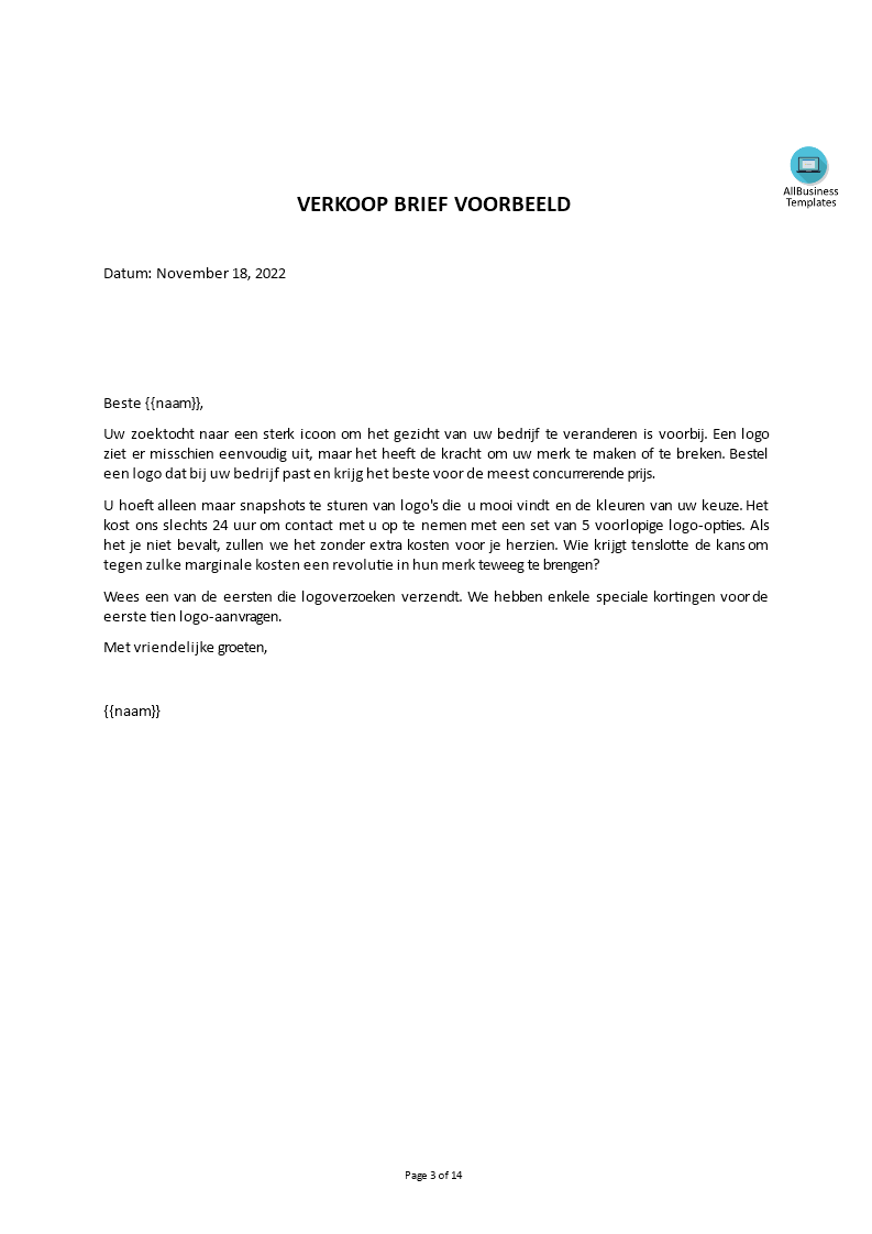 Verkoopbrief Indeling Gratis