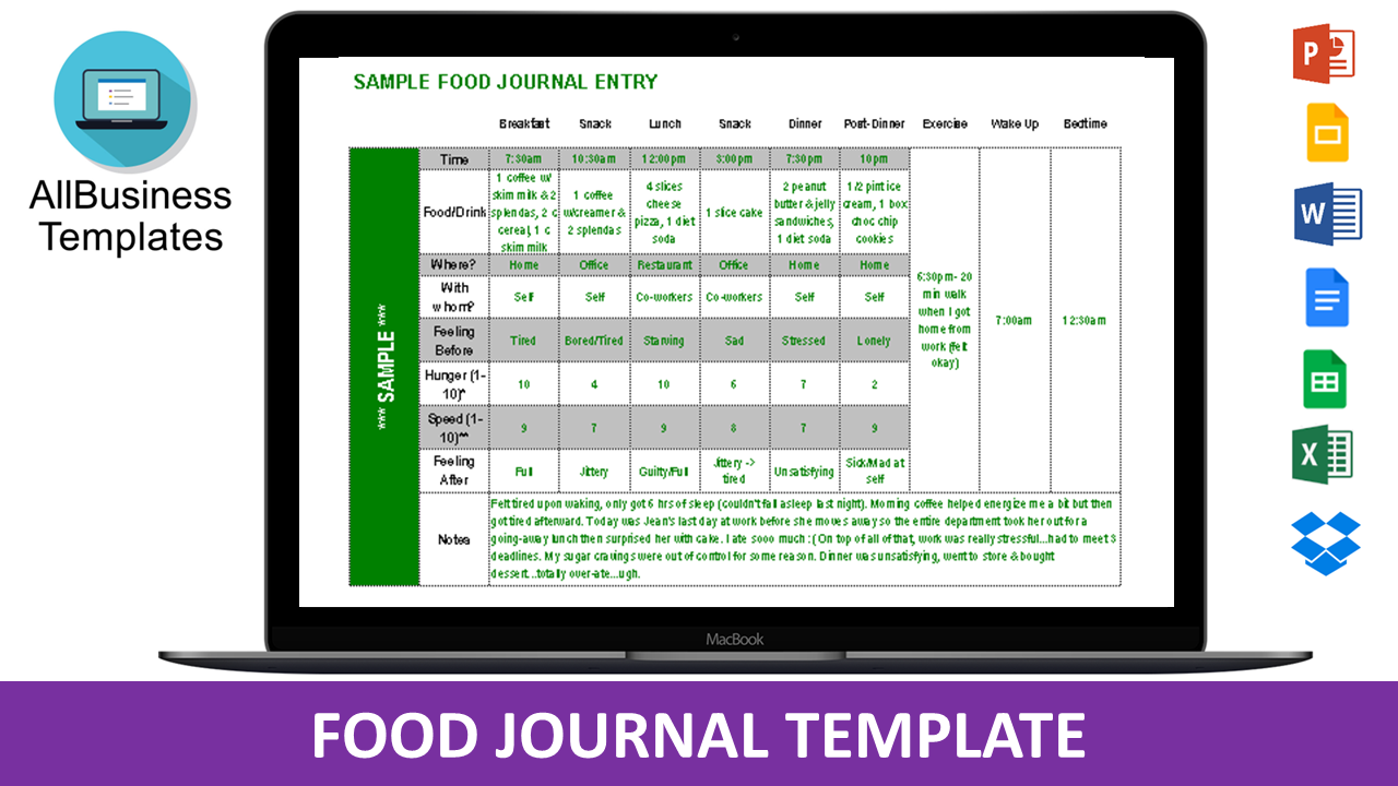 Food Journal Excel | Templates at allbusinesstemplates.com