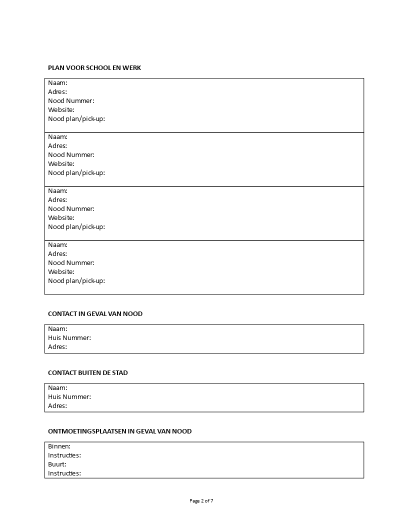 Kostenloses Nood communicatieplan voor gezin