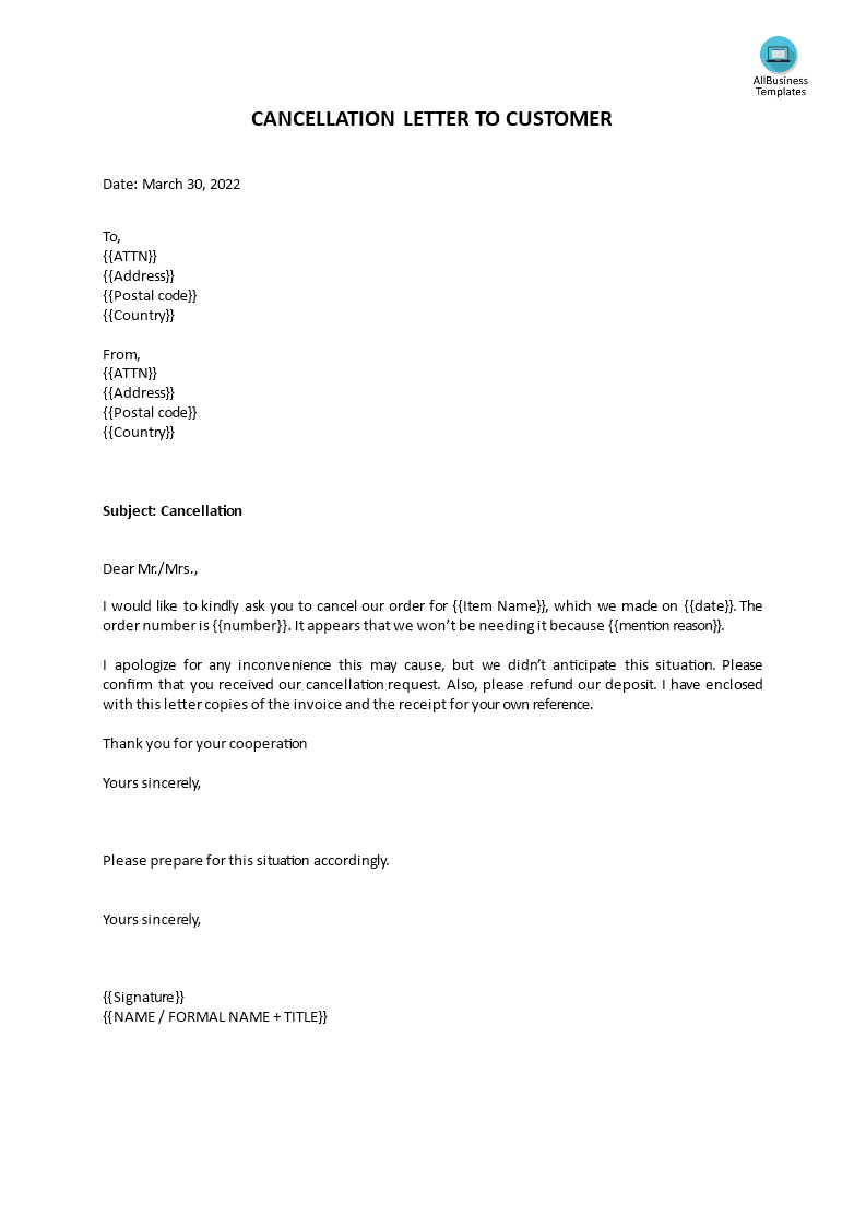 Cancellation of purchase order | Templates at allbusinesstemplates.com