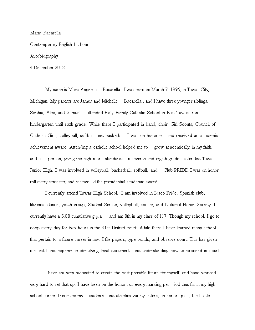 High School Autobiography | Templates at allbusinesstemplates.com