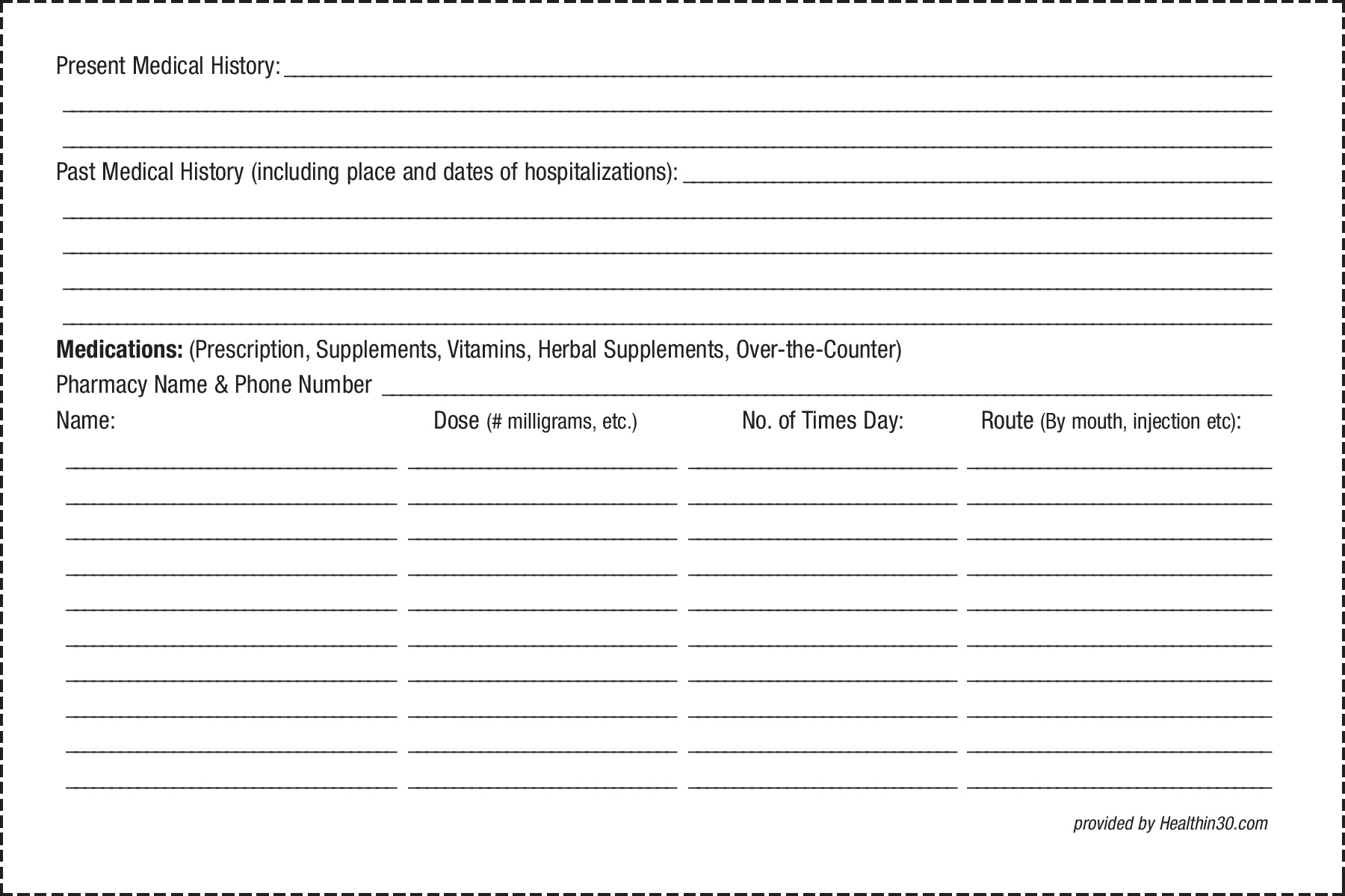 Personal Medical History Form | Templates at allbusinesstemplates.com