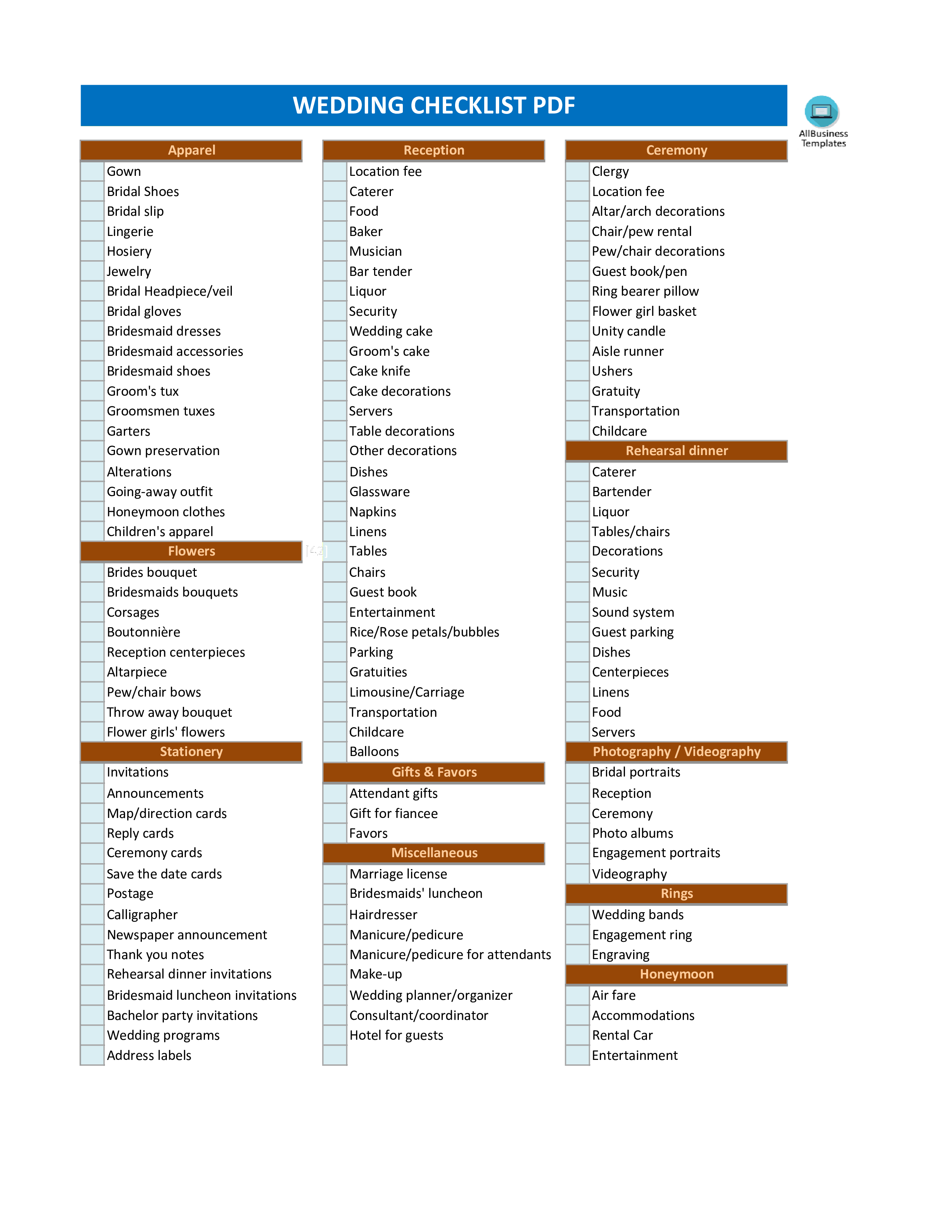 Wedding Checklist Template Fill Online Printable Fillable Blank 