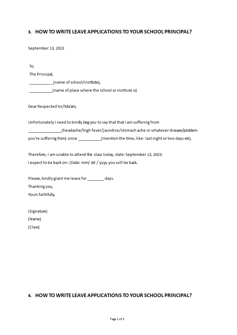 Leave Application Form School Messages Template | Templates at ...