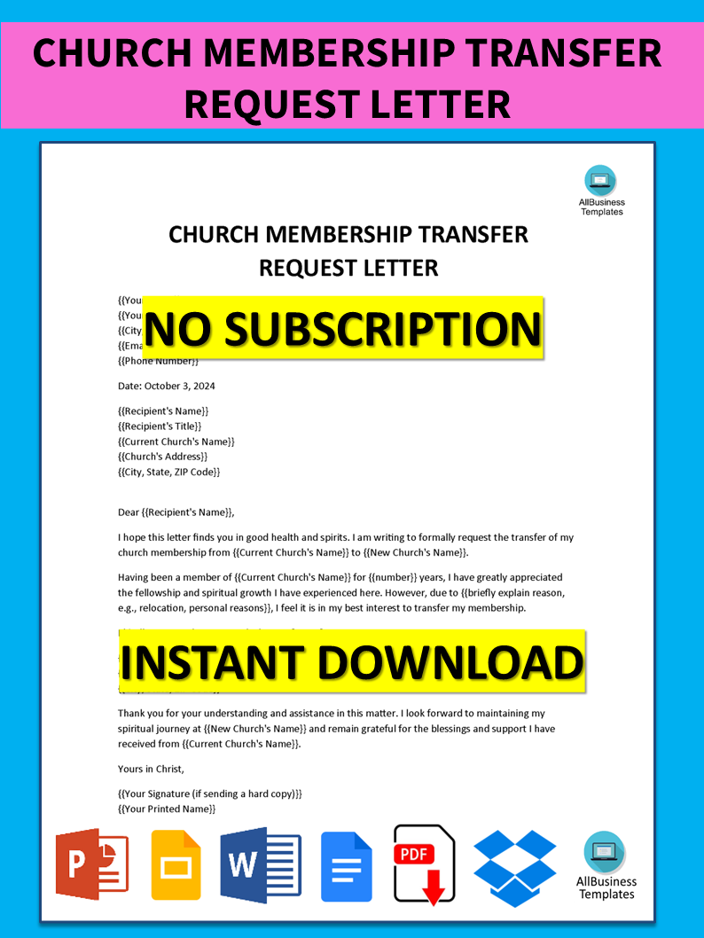Church Membership Transfer Request letter | Templates at ...