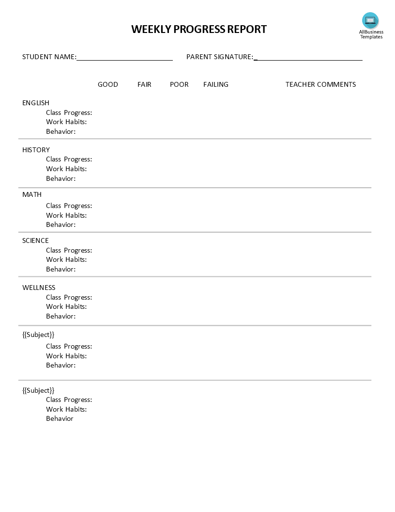 Progress Report Weekly | Templates at allbusinesstemplates.com