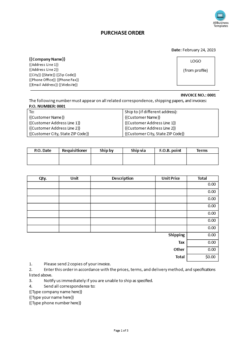  Purchase Order Allbusinesstemplates